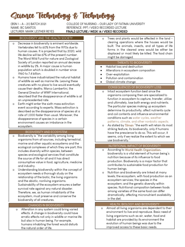 Stas Week 14 Biodiversity and The Healthy Society | PDF | Biodiversity ...