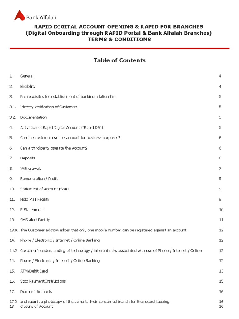 Rapid Digital Account Opening Terms | PDF | Overdraft | Cheque