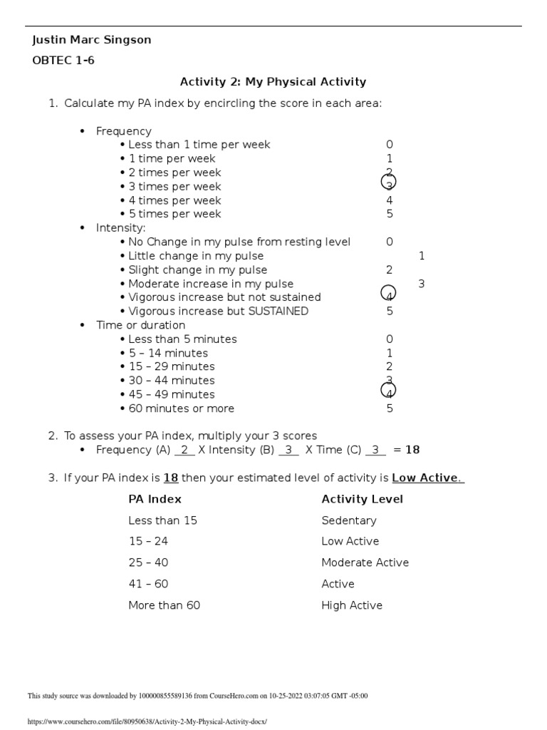 Activity 2 My Physical Activity | PDF