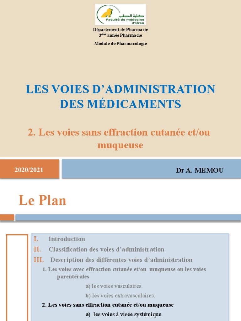 Les Voies Dadm Pharmacie 2ème Partie 2020-2021 | PDF | Sciences de la santé | Spécialités médicales