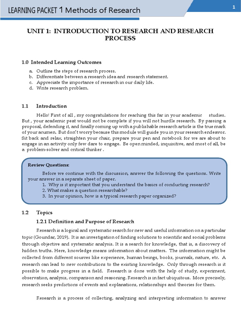 LP1 - Unit1 - GE10-Methods of Research | PDF | Theory | Quantitative Research
