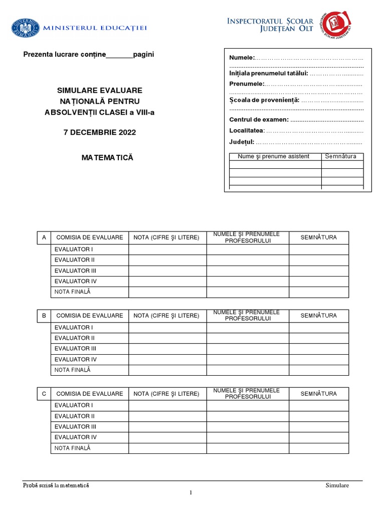 Simulare en Matematica | PDF