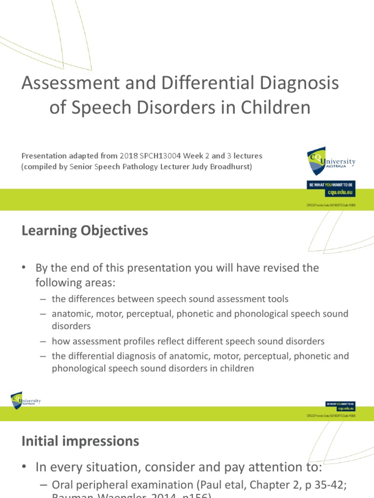 Assessment and Differential Diagnosis of Speech Disorders in Children ...