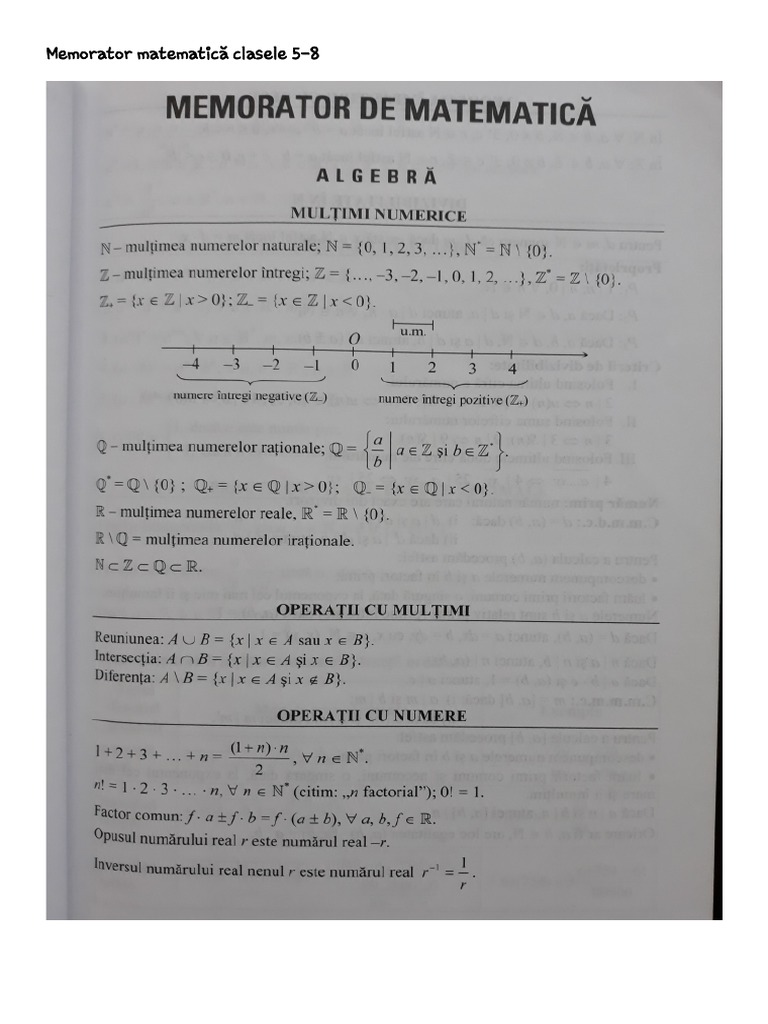 Memorator Matematică Clasele 5-8 | PDF