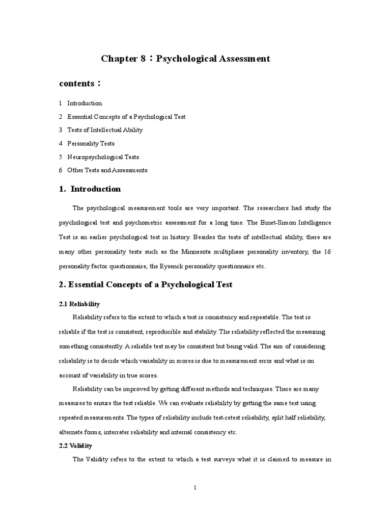 Chapter 8 Psychological Assessment | PDF | Wechsler Adult Intelligence ...