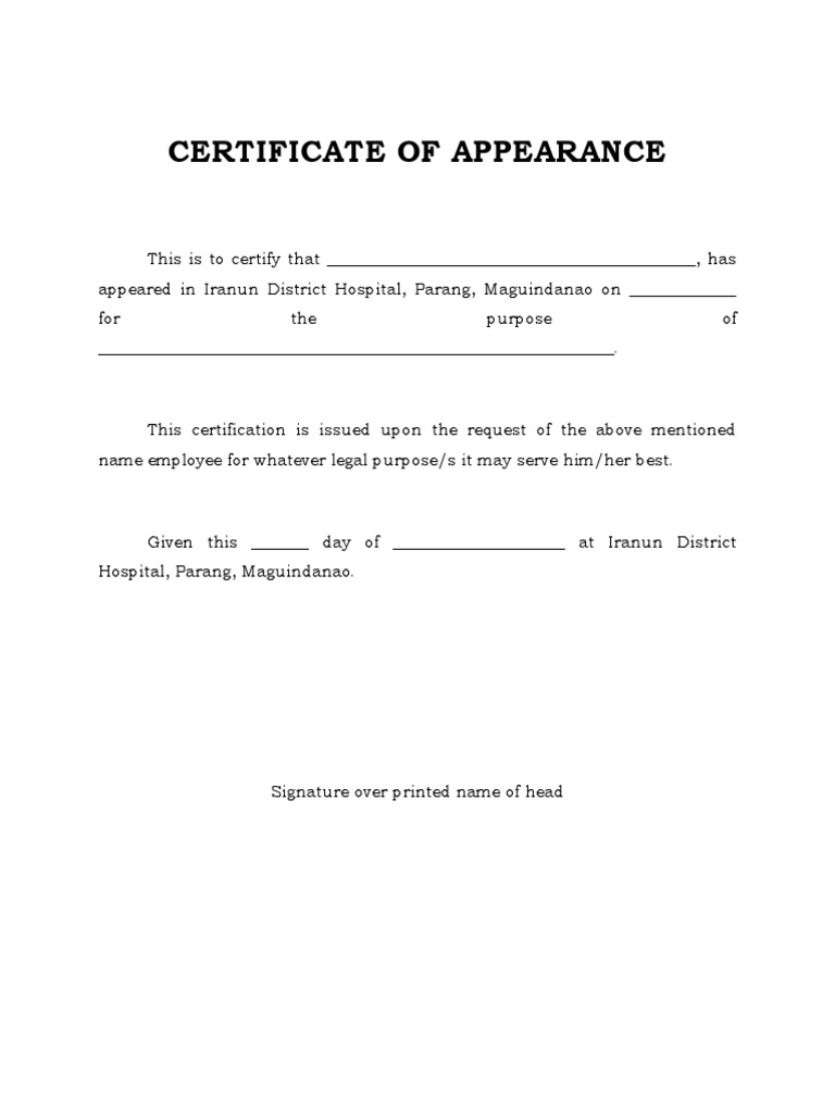 Certificate of Appearance Sample | PDF
