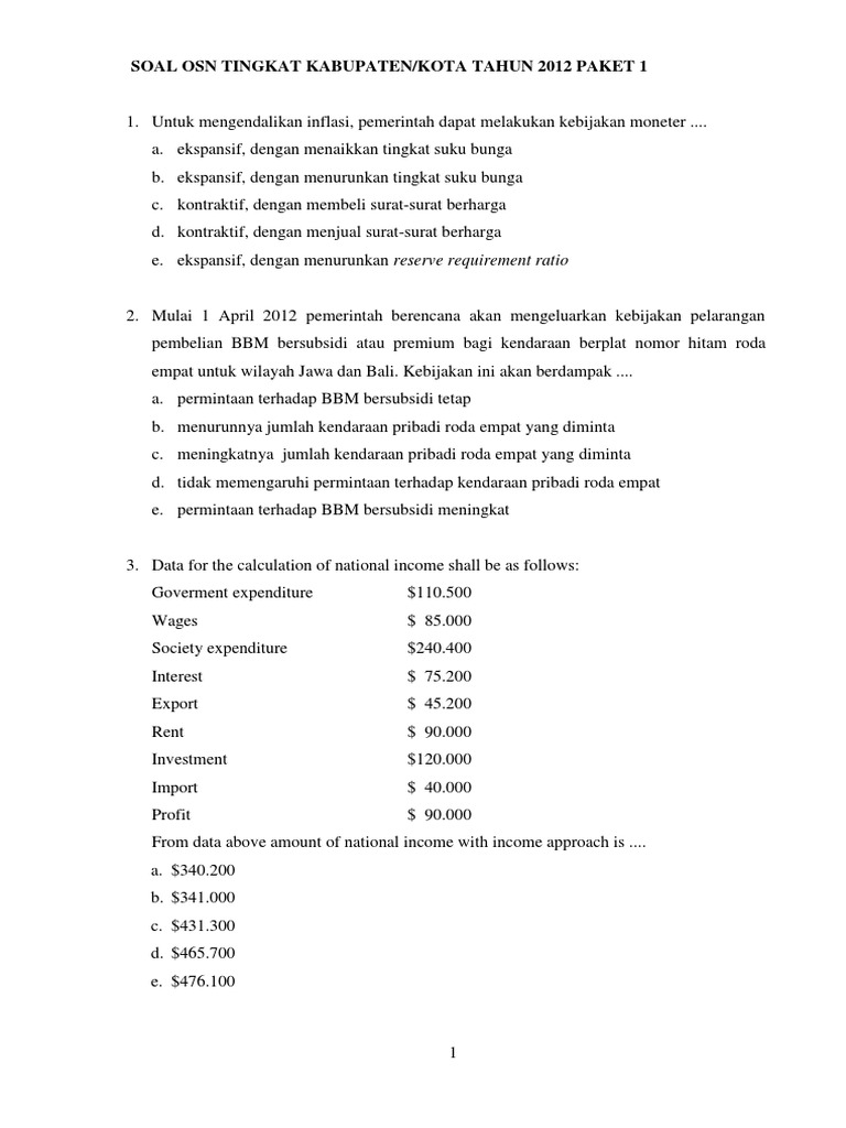 Soal OSK Ekonomi 2012 Paket A | PDF