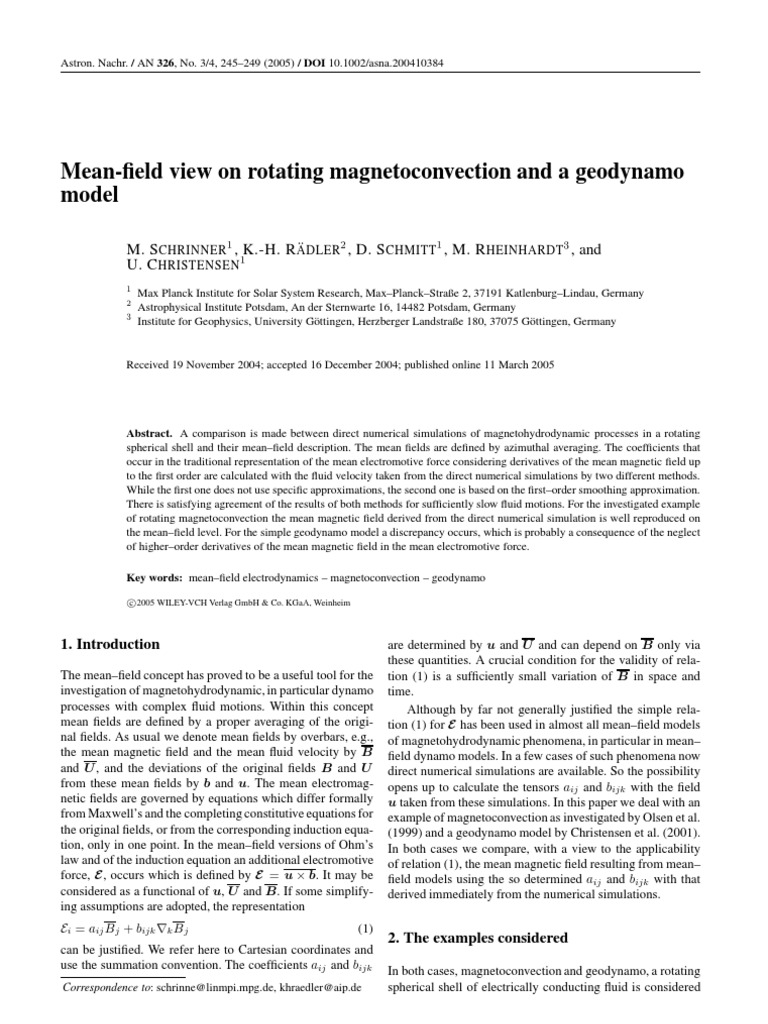 Mean-Field View On Rotating Magnetoconvection and A Geodynamo Model | PDF | Euclidean Vector ...