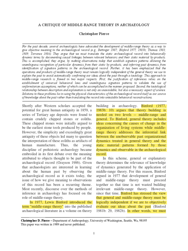 Critique of Middle Range Theory in Archaeology | PDF | Theory | Archaeology