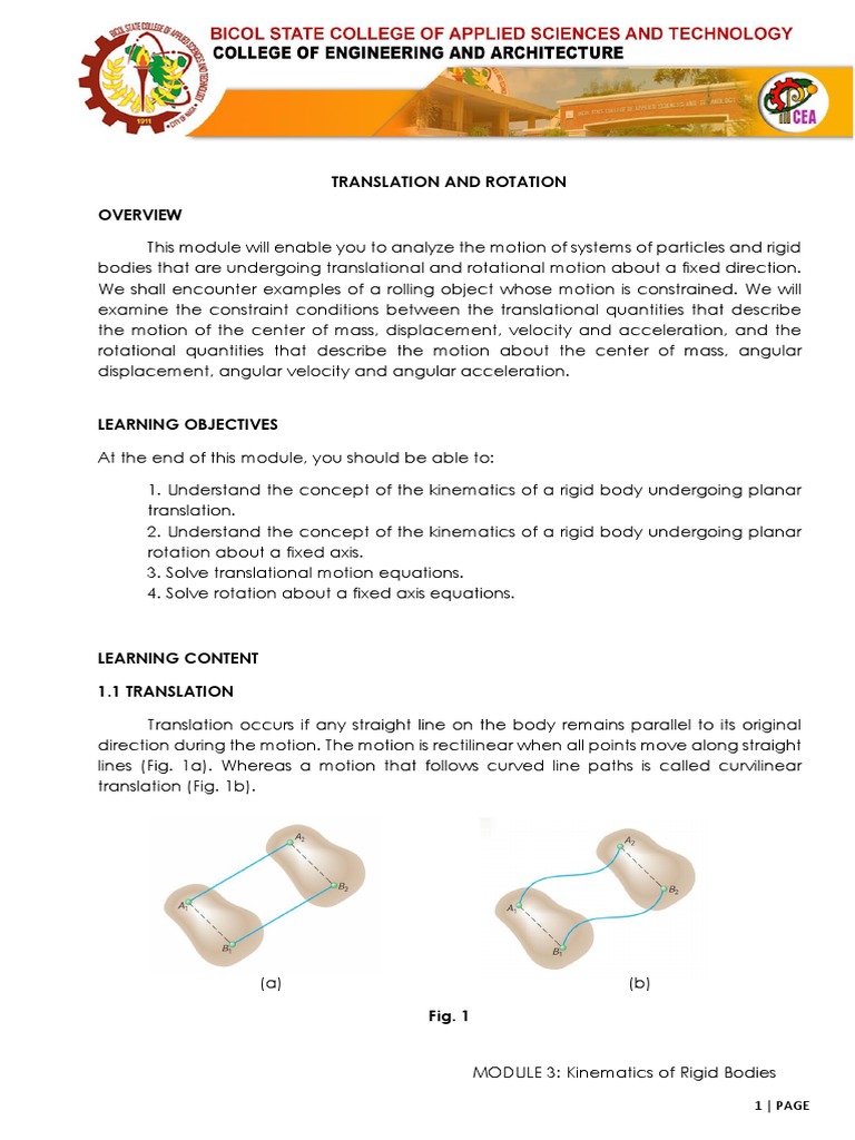 Group 1 Dorb001 Bsce3a | PDF | Rotation Around A Fixed Axis | Kinematics
