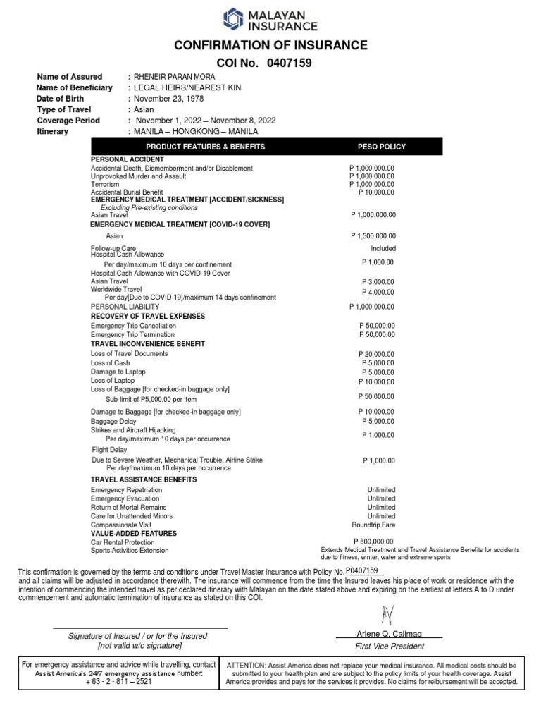 Mora, Rheneir - Coi Asian 1.5m | Download Free PDF | Insurance ...