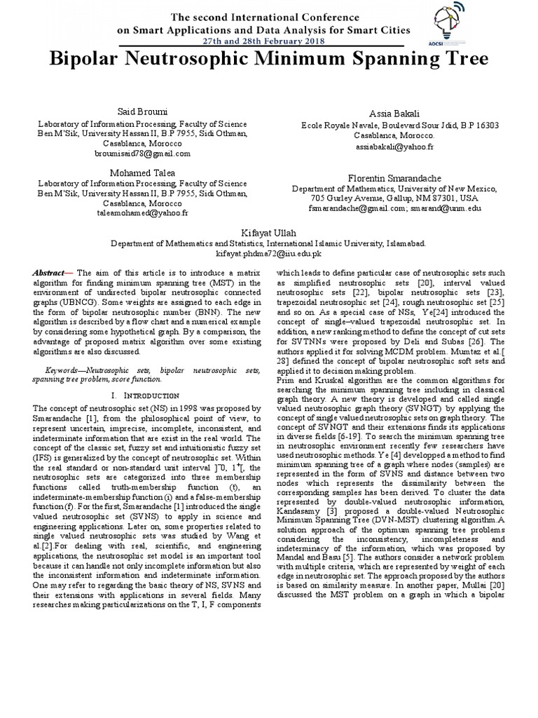 Bipolar Neutrosophic Minimum Spanning Tree | PDF | Matrix (Mathematics) | Combinatorics