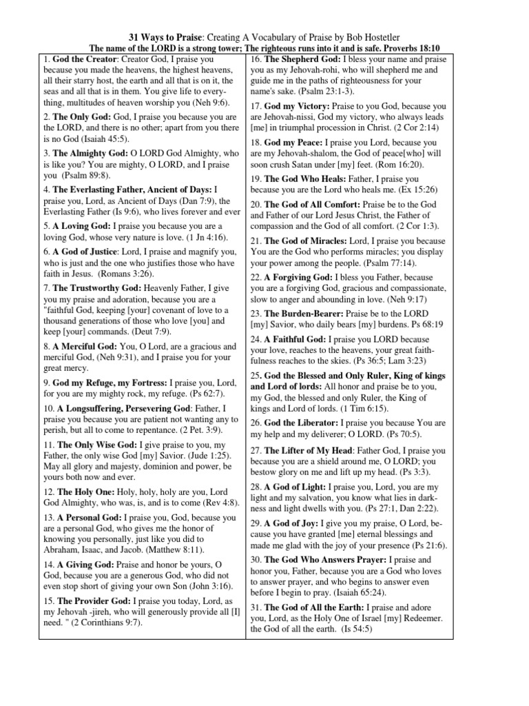31 Ways To Praise 1 Page Revised 2 | PDF | Mercy | Systematic Theology