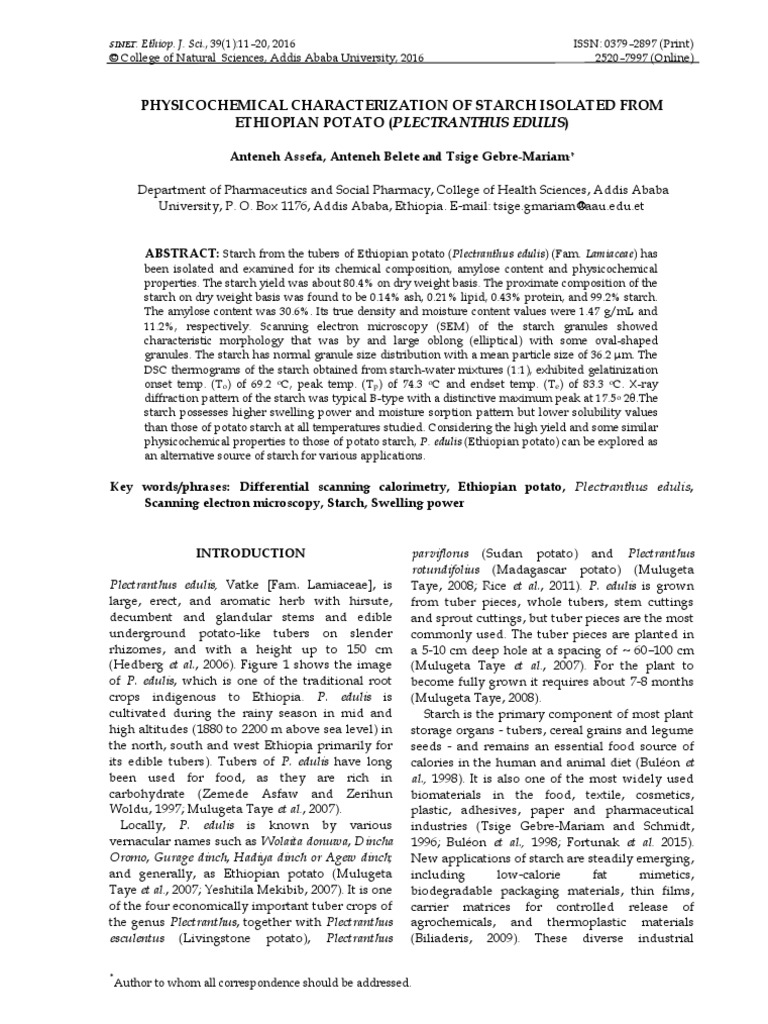 Assefa Et, Al. 2016. | PDF | Starch | Potato