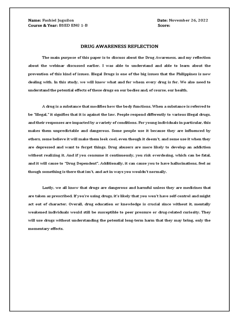 JUGUILON_DRUG & HIV AWARENESS REFLECTION | PDF | Hiv/Aids | Substance Abuse