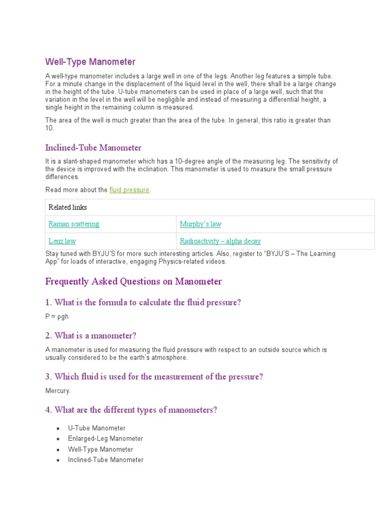 Well-Type Manometer Overview | PDF