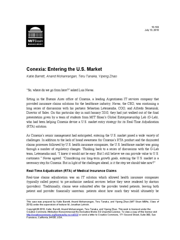 Conexia - Entering The US Market | PDF | Health Care In The United ...