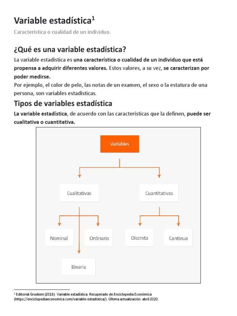Tipos de variables estadísticas: cualitativas y cuantitativas | PDF ...