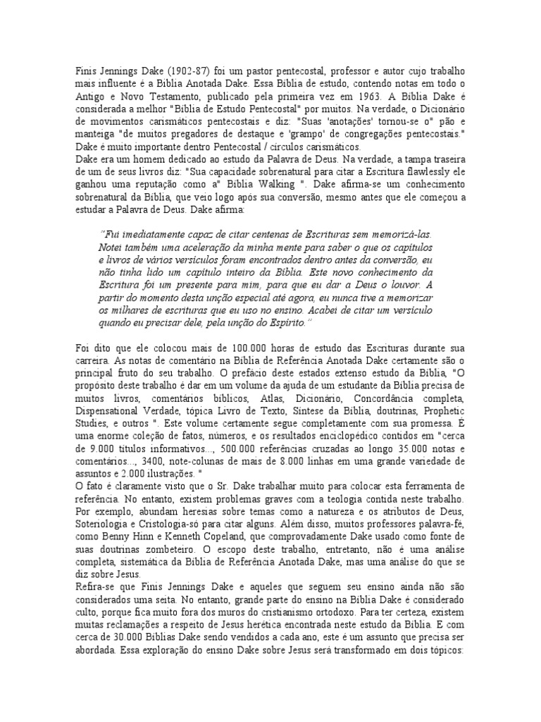 Análise da Teologia de Finis Dake | PDF