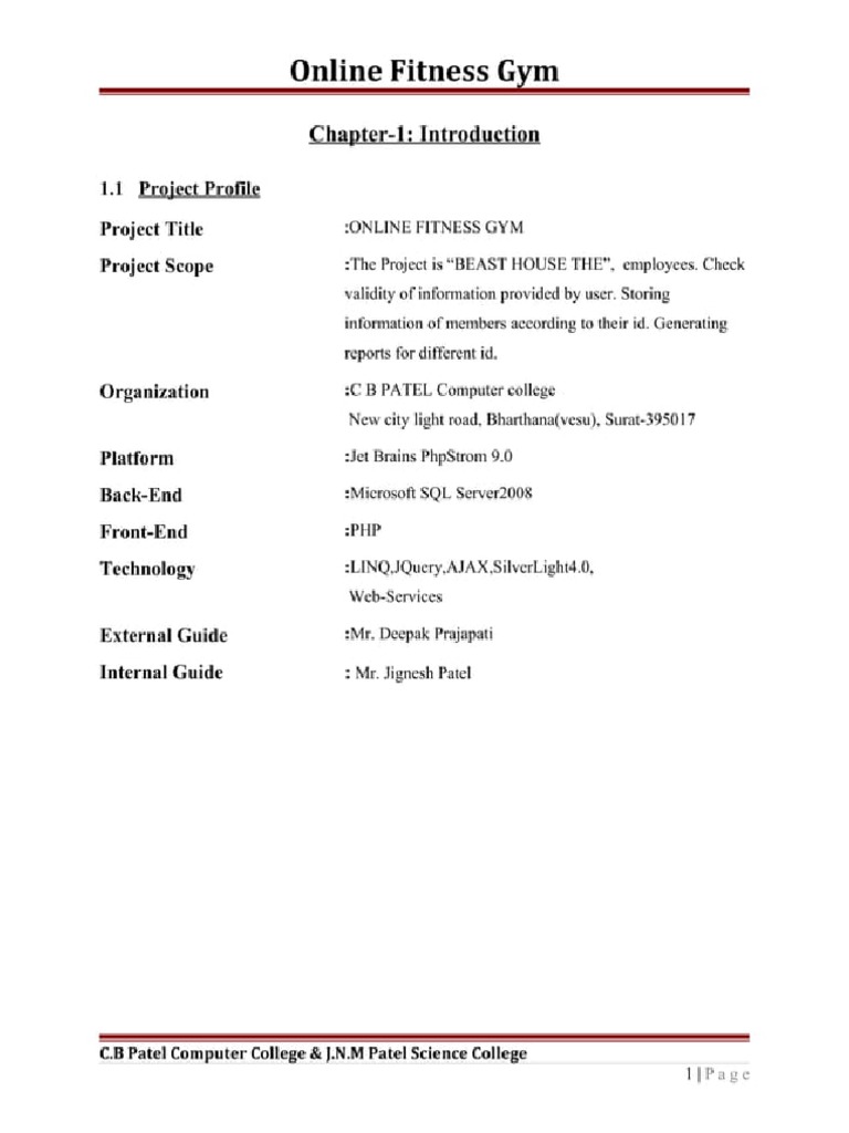 Online Fitness Gym Documentation | PDF