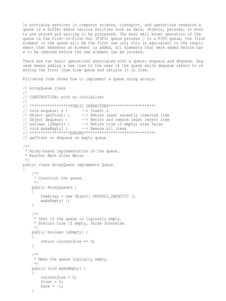 An Implementation Of The Queue Data Structure Using Arrays Pdf Queue Abstract Data Type 7064