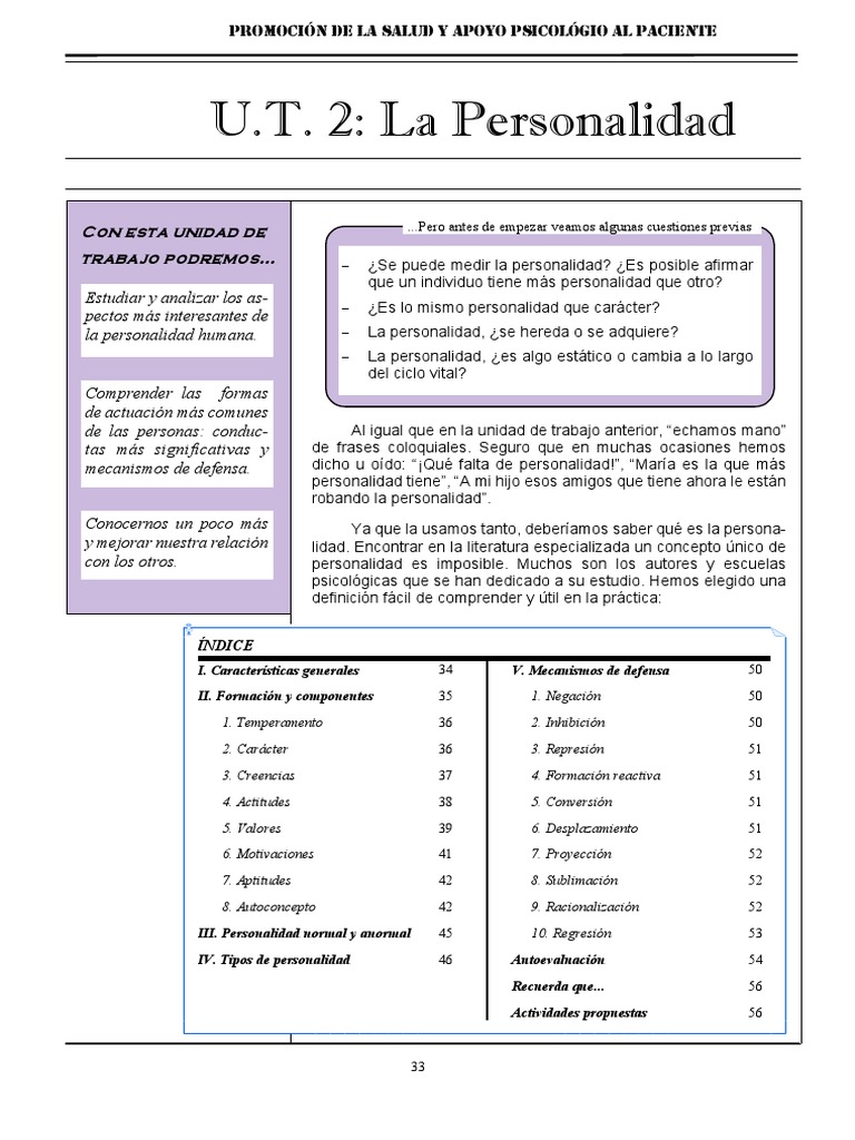 Unidad 2 La Personalidad | PDF | Autoestima | Comportamiento