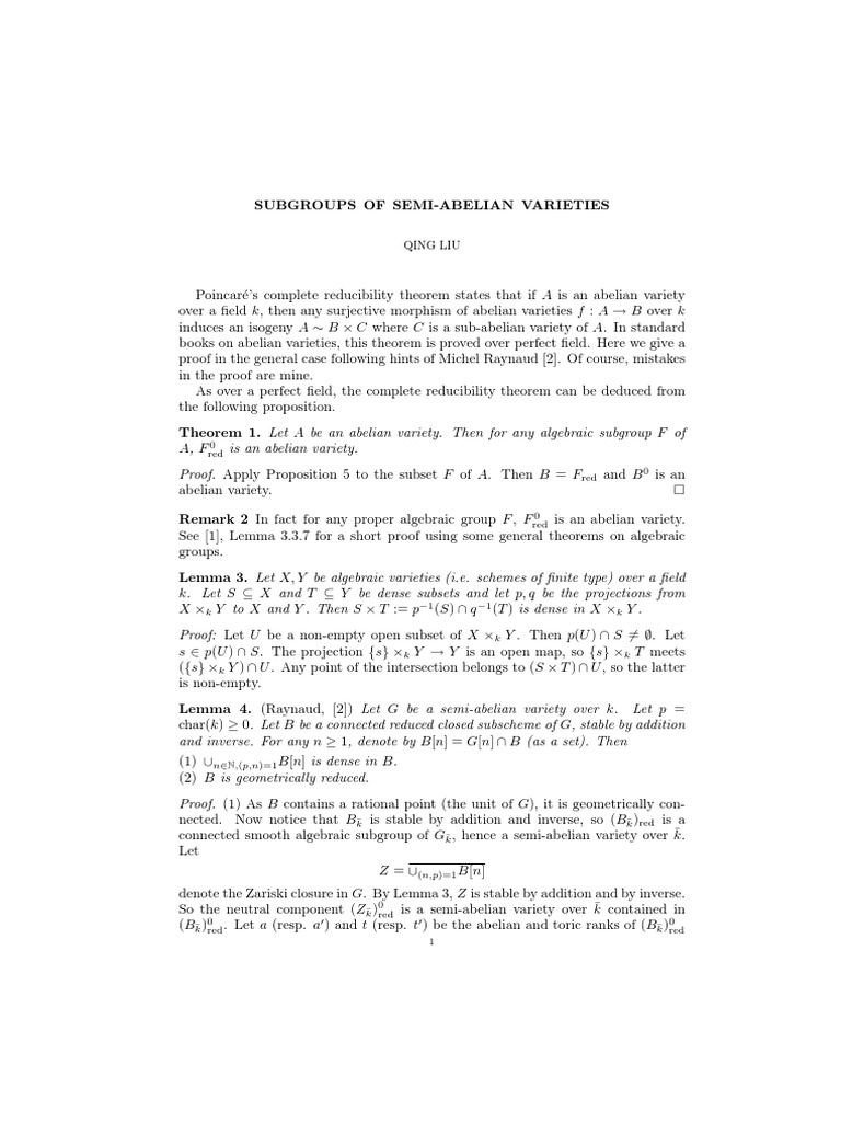 Sub Abelian Varieties Pdf Field Mathematics Algebraic Geometry