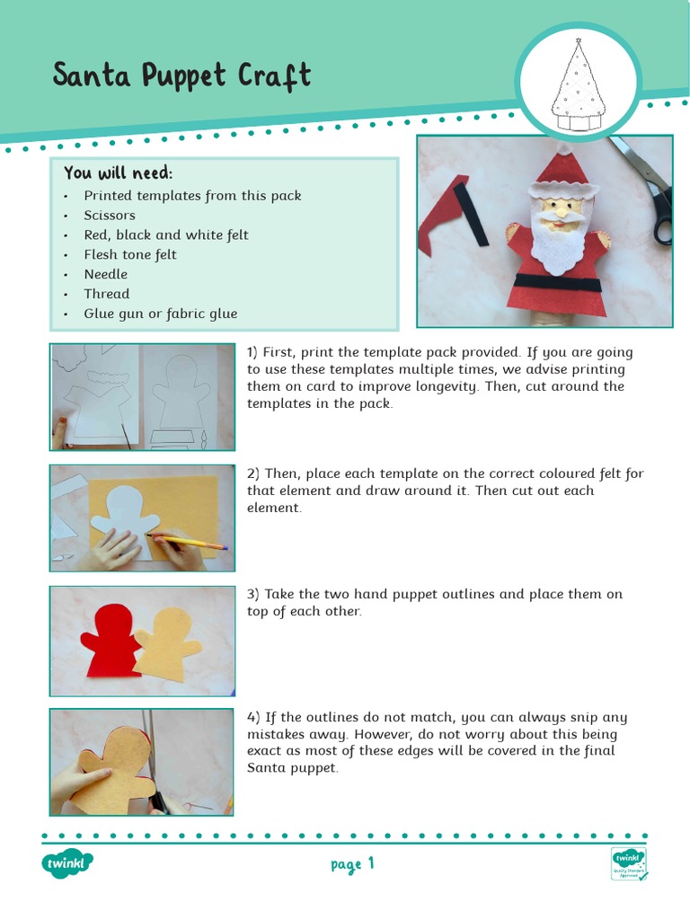 Santa Puppet Craft Template | PDF | Surgical Suture | Textile Arts