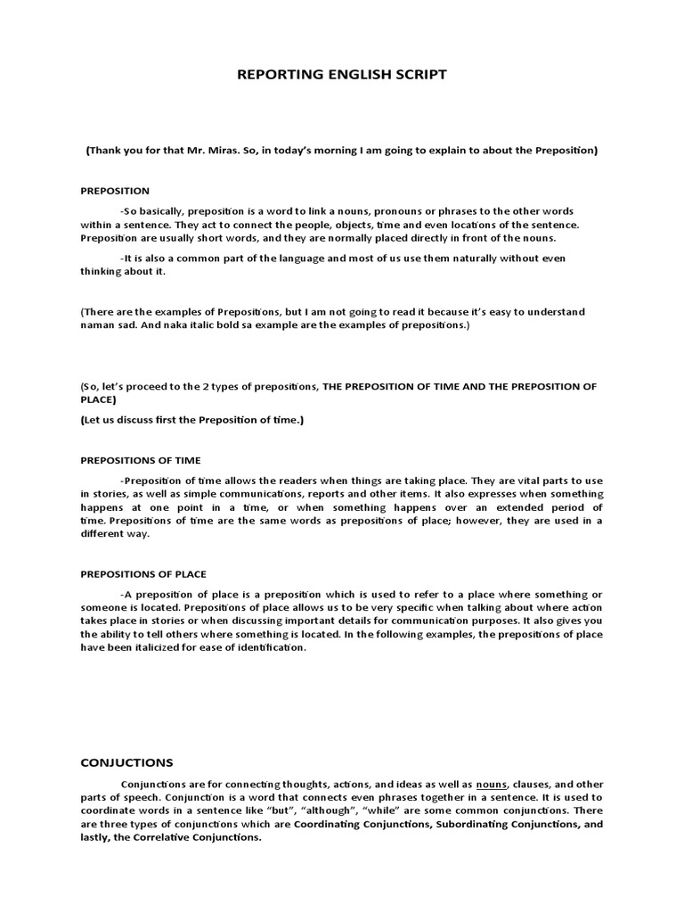Reporting English 113 Script | PDF | Clause | Preposition And Postposition