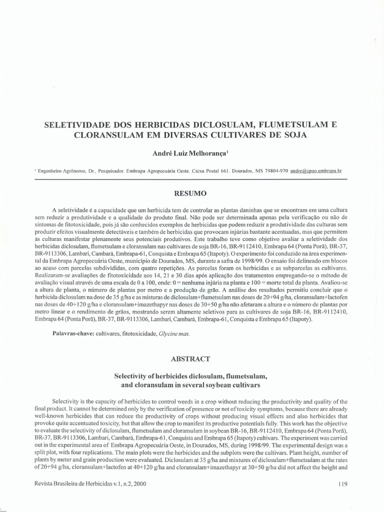 Melhorança - 2000 - Seletividade Dos Herbicidas Diclosulam, Flumetsulam ...