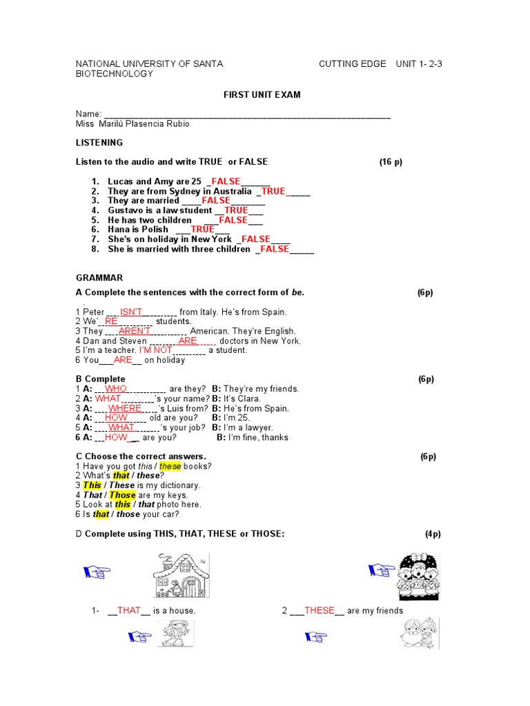 Biotechnology Exam CUTTING EDGE UNIT 1-2-3 Starter Midterm (Autoguardado) | PDF | Pasta | Foods