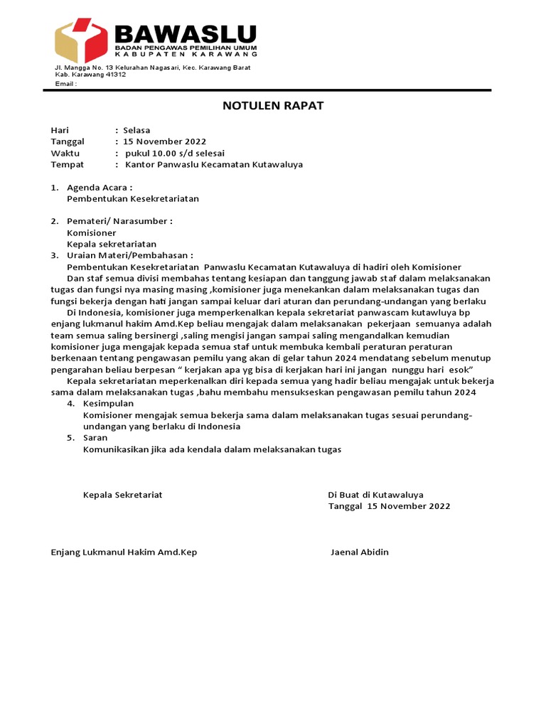 Format Notulen Rapat | PDF | Bisnis