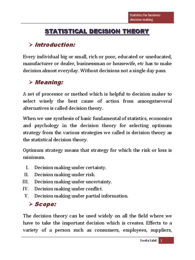 STATISTICAL DECISION THEORY | PDF | Analysis | Probability