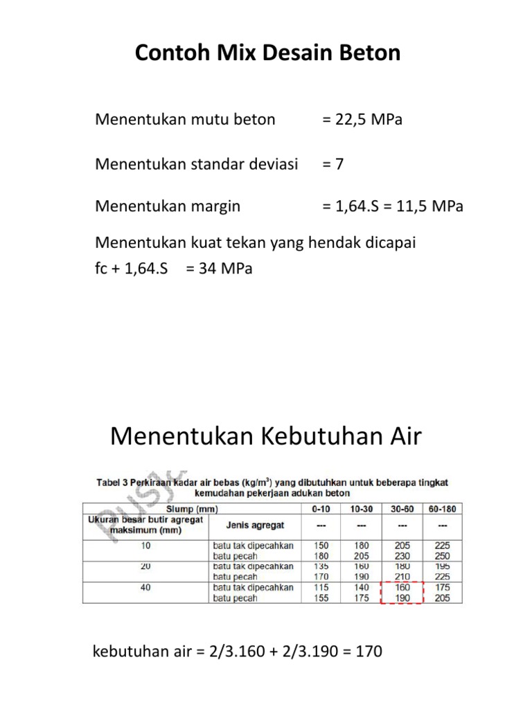 Contoh Mix Design Beton 34 MPa | PDF