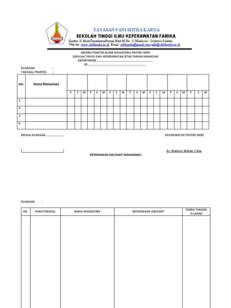 Absensi Praktek Klinik Mahasiswa Profesi Ners | PDF