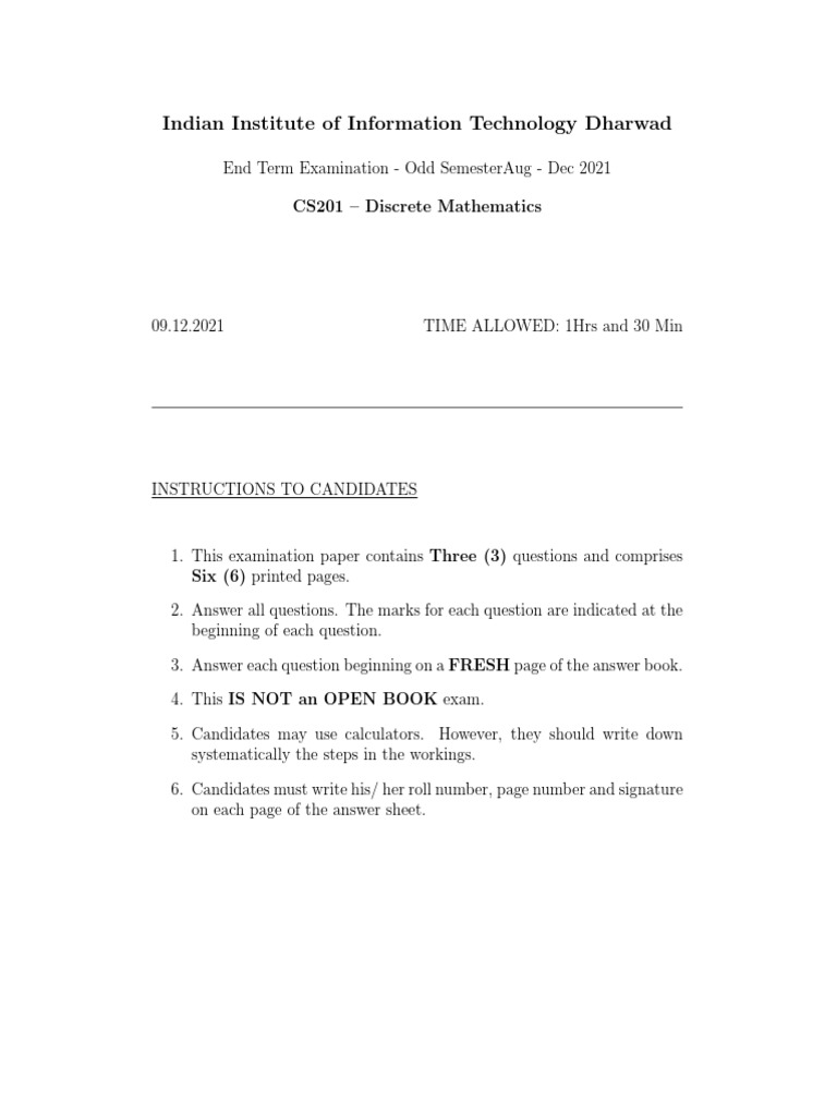 CS201-Discrete Math End Term Exam | PDF | Vertex (Graph Theory) | Discrete Mathematics