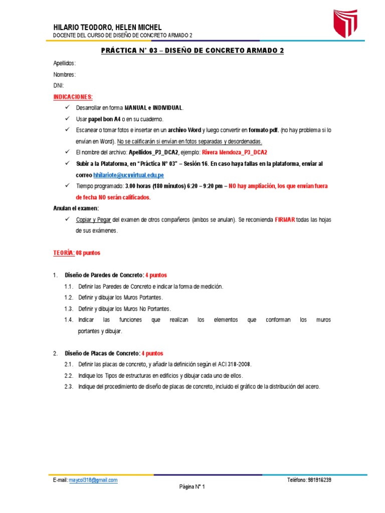 Práctica #03 - Concreto Armado 2 | PDF | Hormigón | Diseño