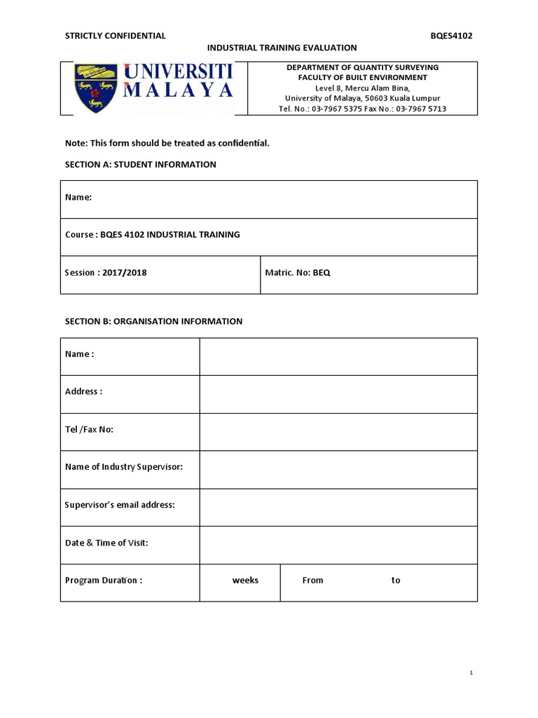 6 Bqes4102 Industrial Training Evaluation Form | PDF | Real Estate ...
