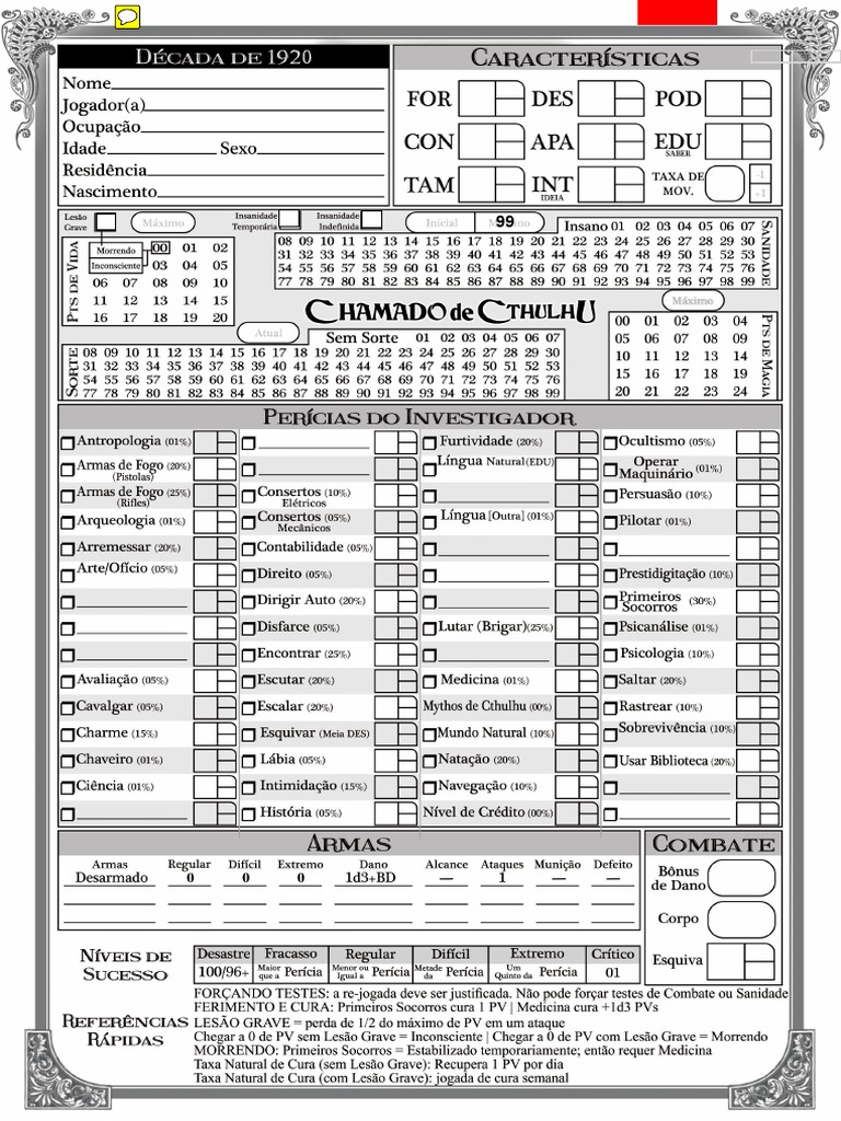 Ficha Call of Chutulo Editavel Limpa | PDF