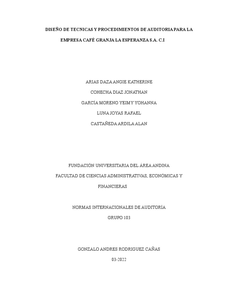 Auditoría y Prácticas en Café Granja La Esperanza | PDF | café | Auditoría