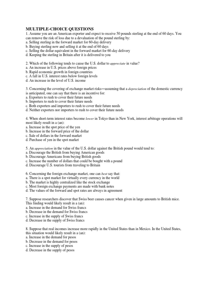 Foreign Exchange Market Quiz | PDF | Foreign Exchange Market | Exchange ...