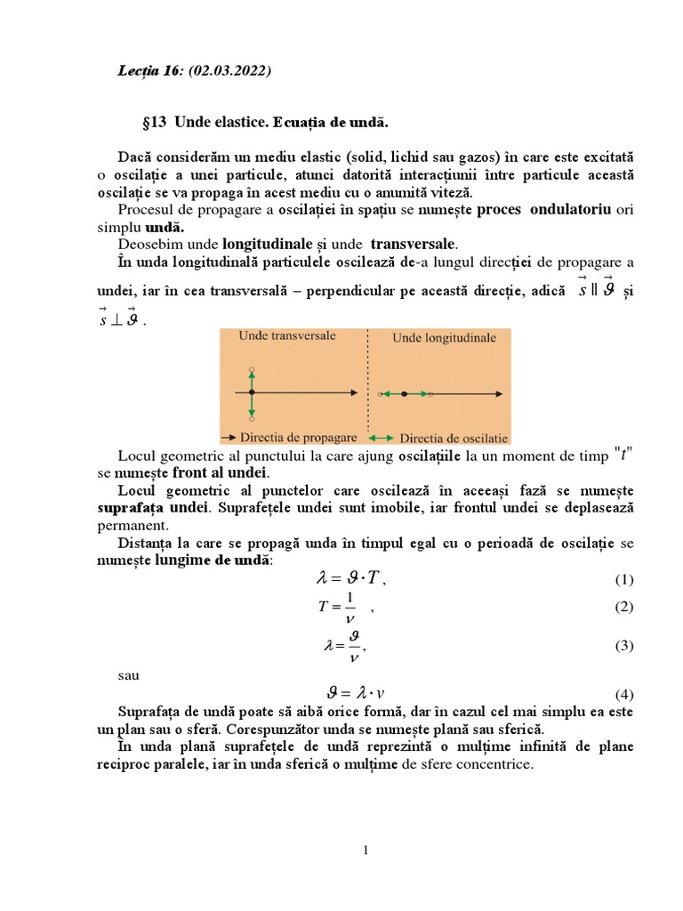 PU16 Unde Elastice. Ecuația de Unda. Propagarea Undelor Elastice in ...