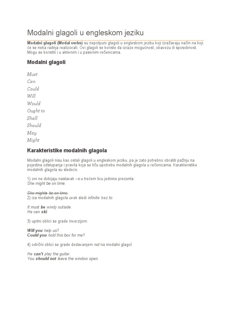 Modalni Glagoli U Engleskom Jeziku | PDF