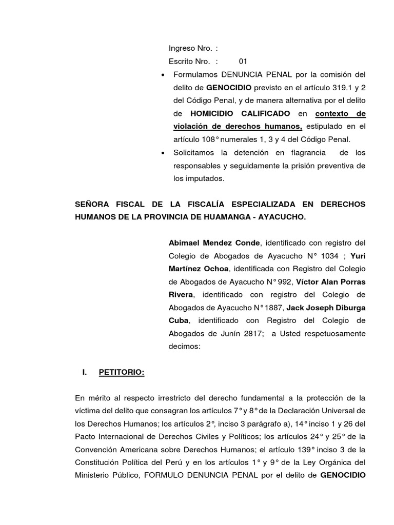 Denuncia Por Lesa Humanidad | PDF | Ley humanitaria internacional ...