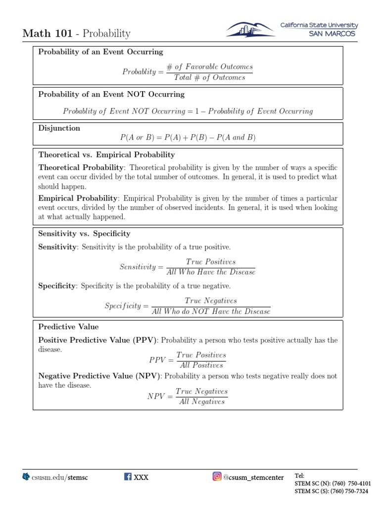 Probability Concepts and Formulas Guide | PDF | Sensitivity And ...
