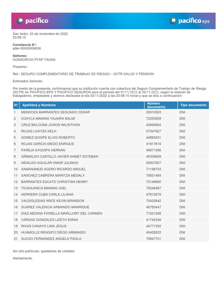 SCTR Noviembre 2022 | PDF