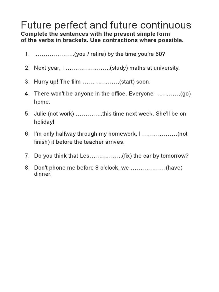 Future Perfect Simple and Continuous | PDF | Linguistic Typology ...