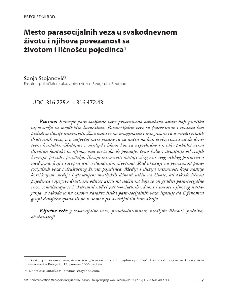 Sanja Stojanović Parasocijalne Veze | PDF
