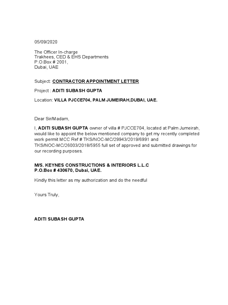 Contractor Appointment Letter | PDF