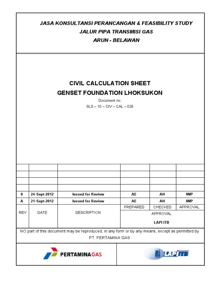 Civil Calculation Sheet for Genset Foundation | PDF | Specification ...